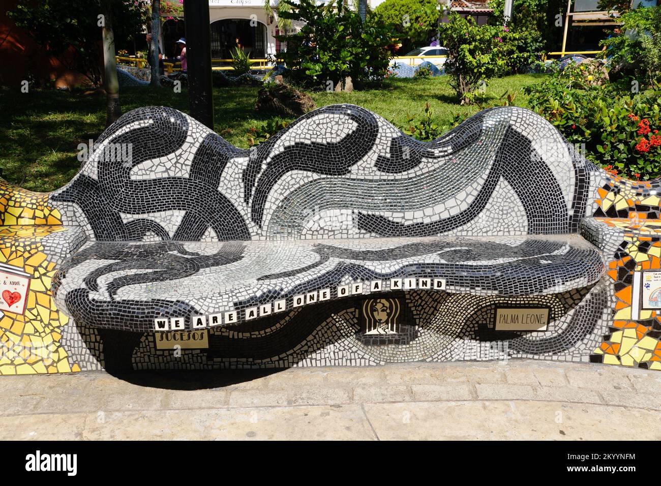 Puerto Vallarta, Mexico - November 9, 2022 - The decorated bench with ...