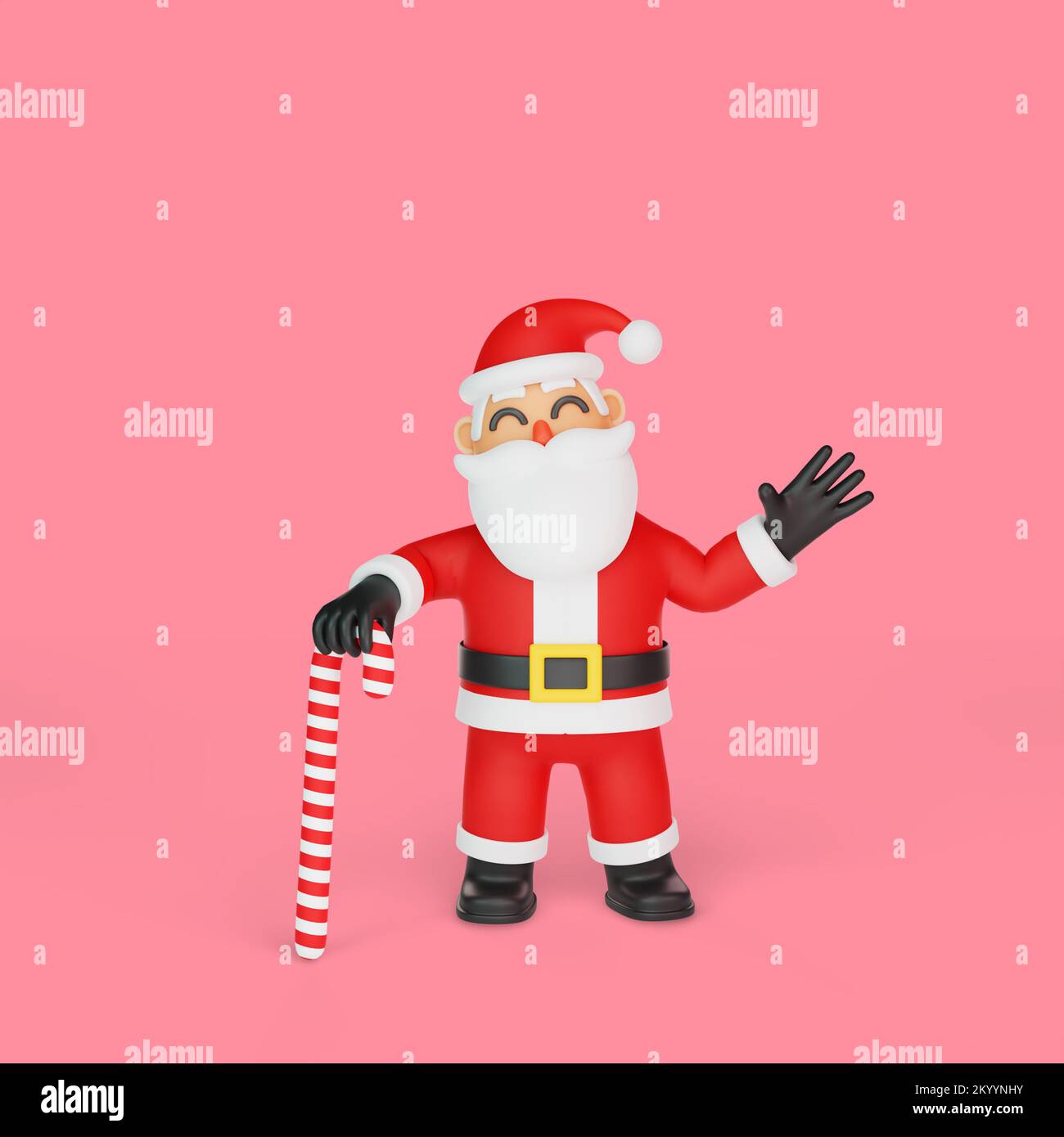 3d rendering of santa with a candy cane Stock Photo - Alamy