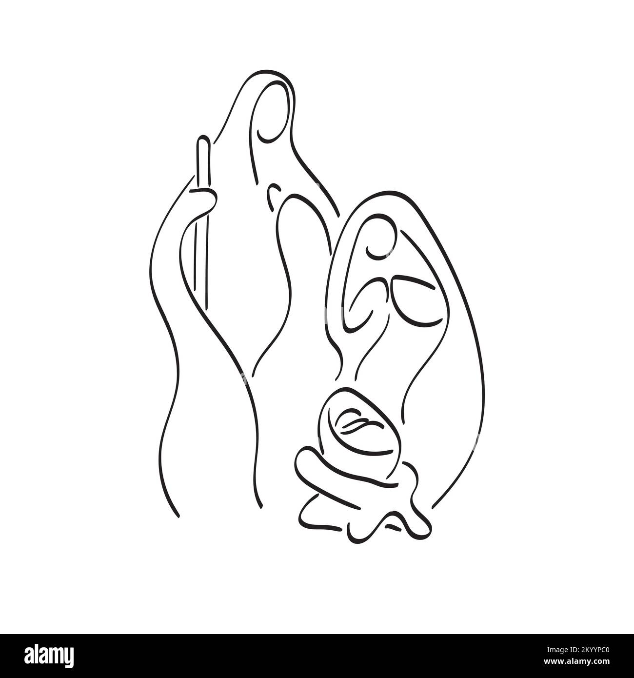 line art nativity scene Joseph marry and baby Jesus illustration vector ...