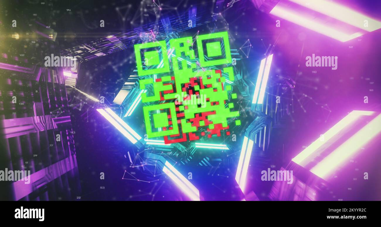 Flickering QR code against glowing tunnel Stock Photo - Alamy