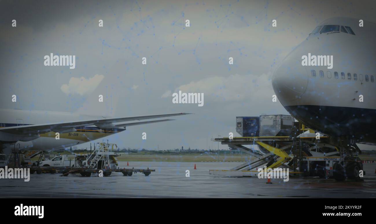 Image of a blue QR code over an airplane taking off Stock Photo - Alamy