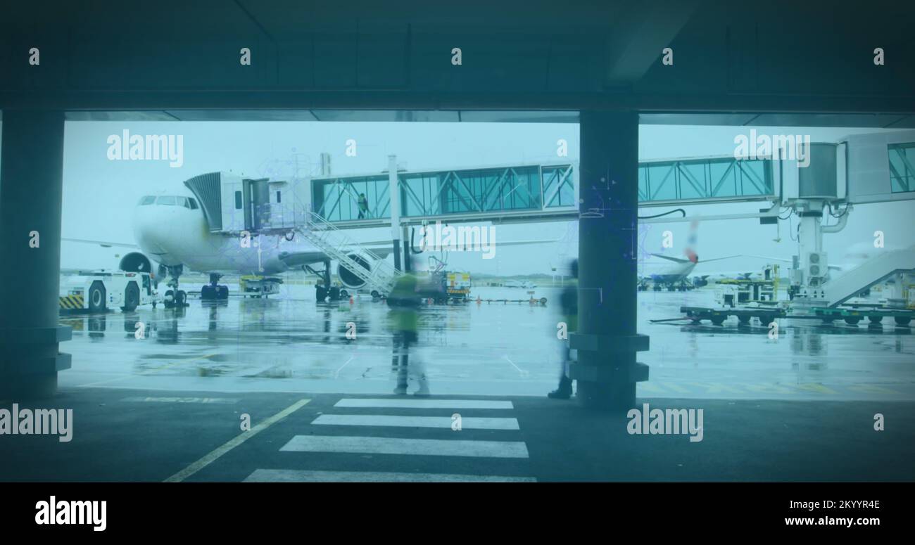 White QR code over fast motion people walking on the airport Stock ...