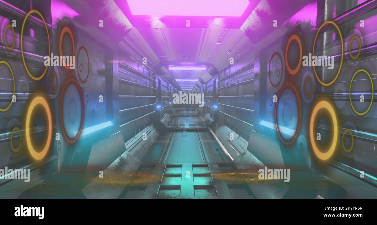 QR code scanner with neon elements against glowing tunnel Stock Photo ...