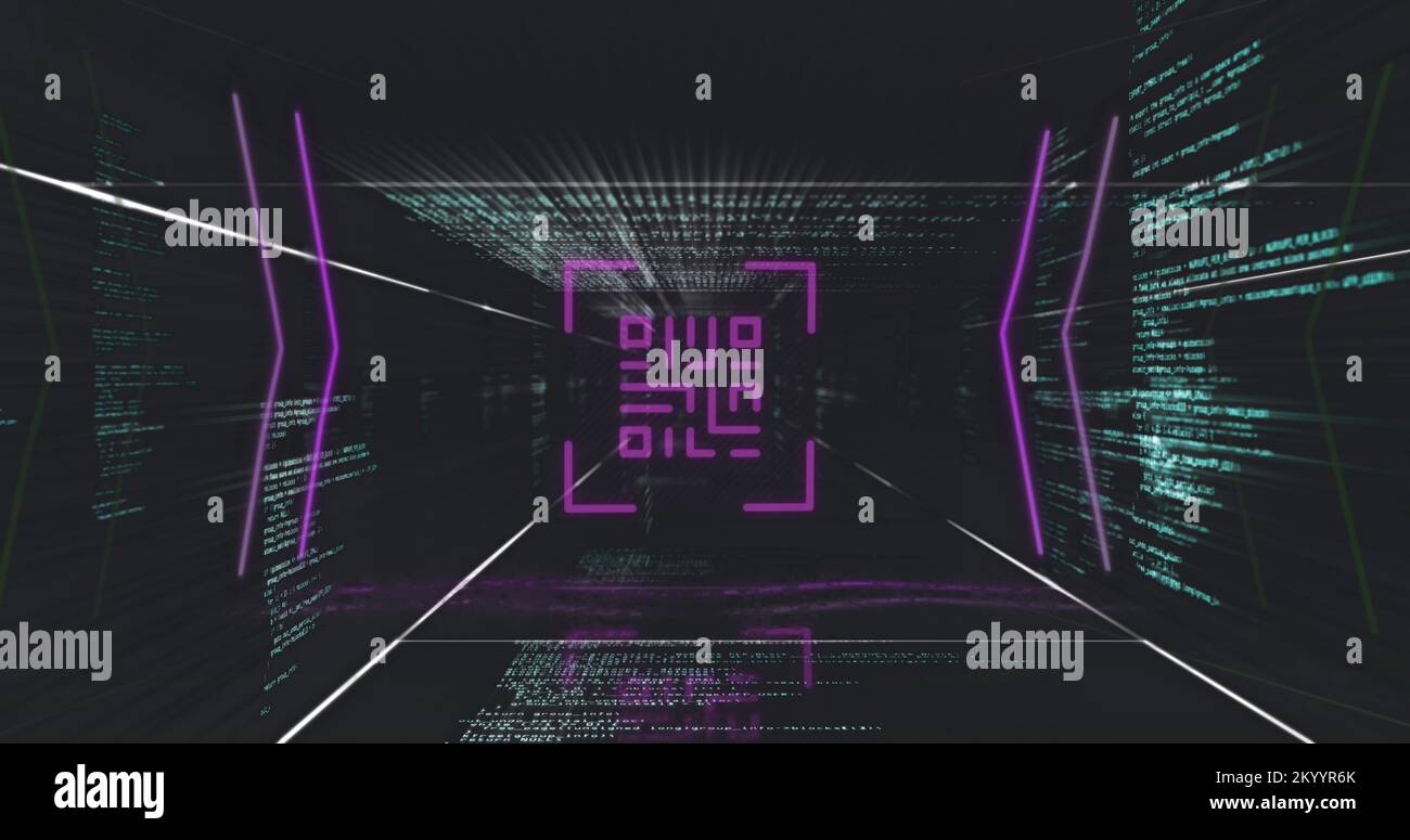 QR code scanner with neon elements against data processing Stock Photo ...