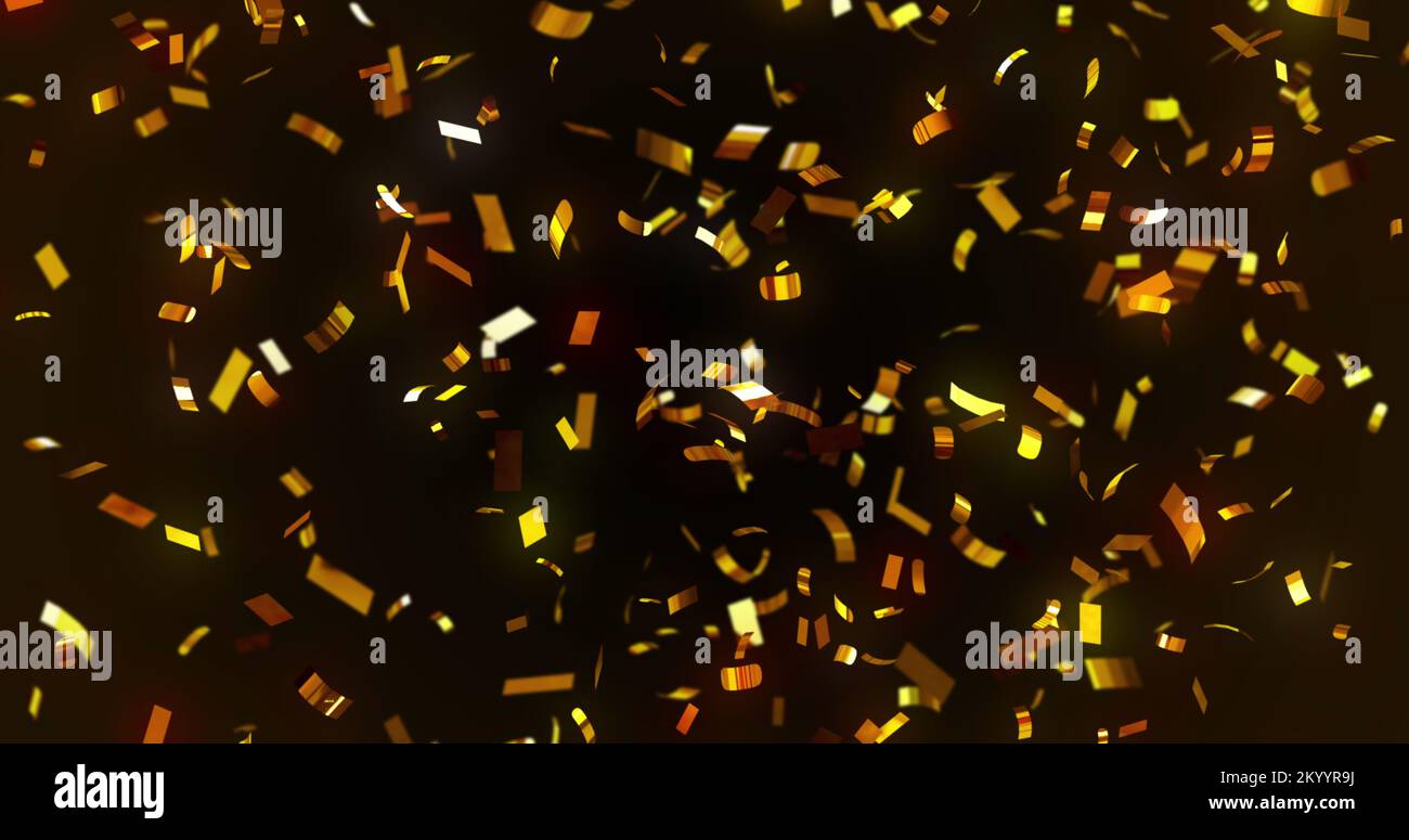 Image of confetti falling over black background Stock Photo - Alamy