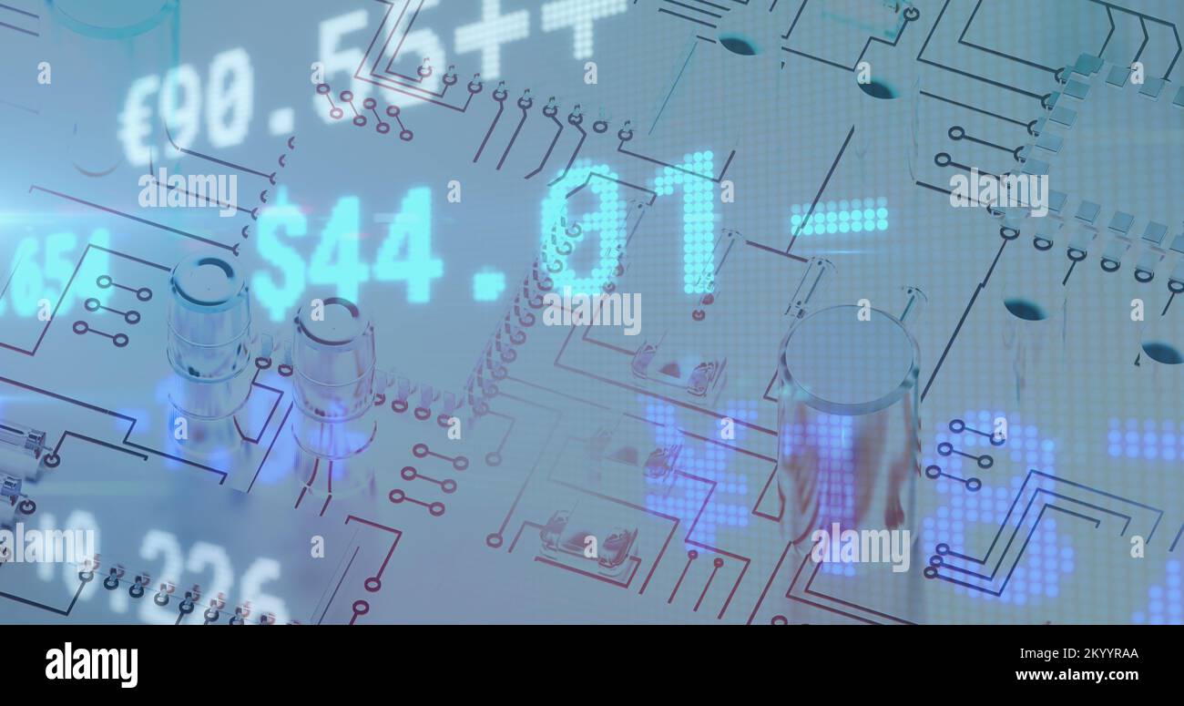 Digital Image Of Stock Market Data Processing Against Microprocessor