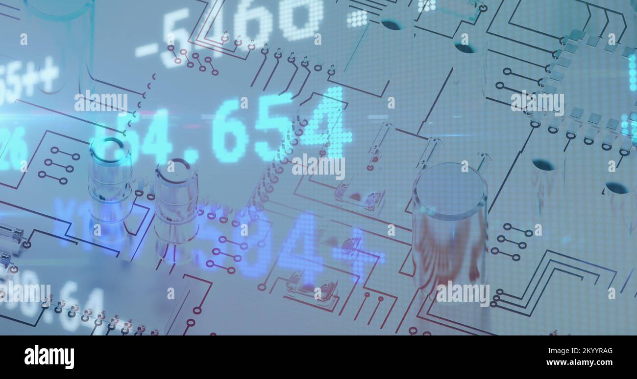 Digital Image Of Stock Market Data Processing Against Microprocessor