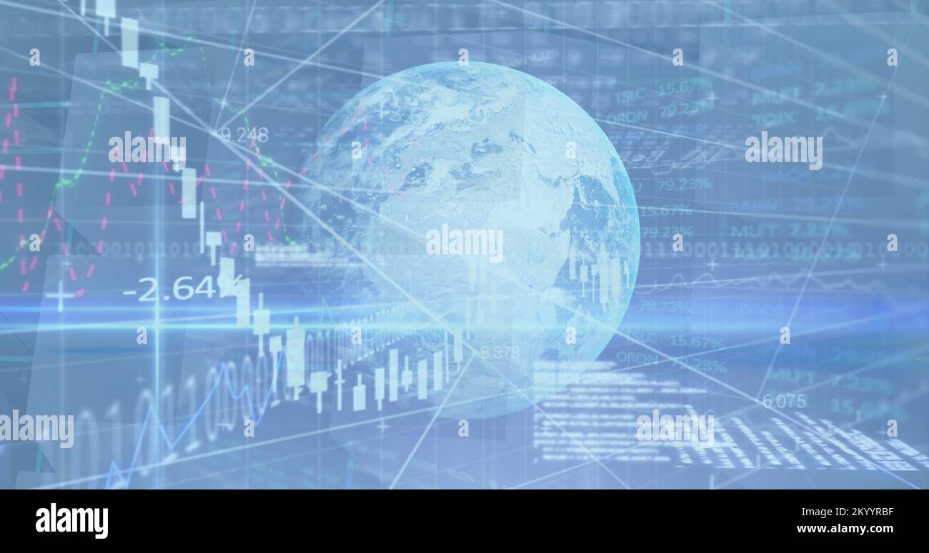Image of stock market financial data processing over globe Stock Photo ...