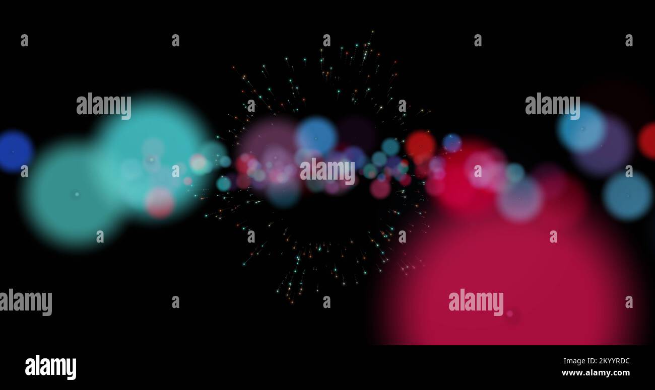 Image of falling light spots and confetti over black background Stock ...