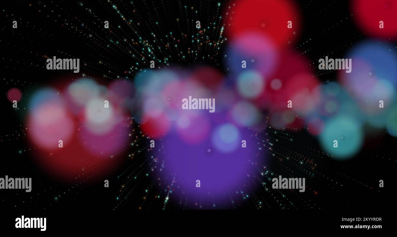 Image of falling light spots and confetti over black background Stock ...