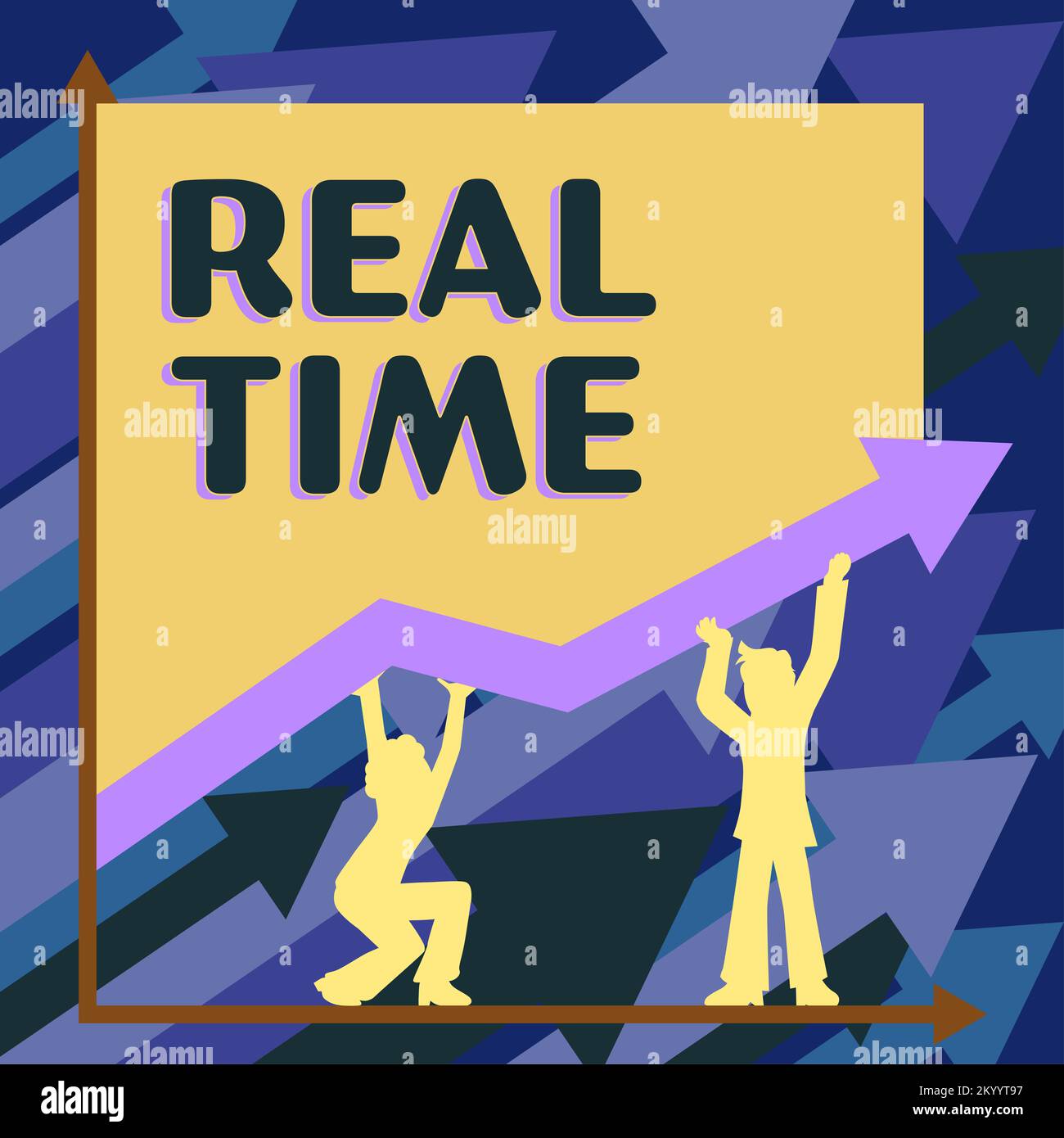 Sign displaying Real Time. Word Written on the actual time during which ...