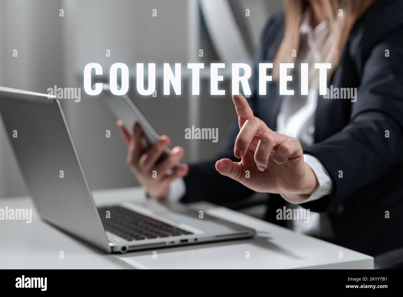 Text sign showing Counterfeit. Business showcase made in imitation of ...