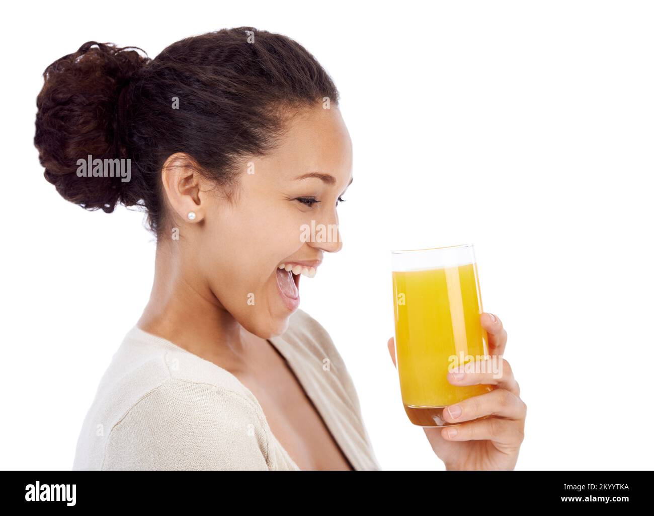 Cute woman drinking orange hi-res stock photography and images - Alamy