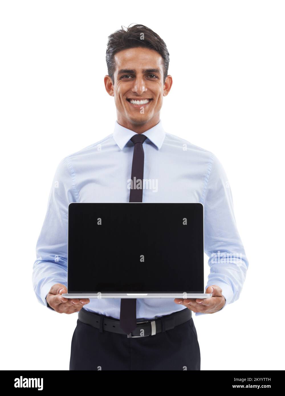 Standing behind your product. Portrait of a handsome young businessman standing and displaying a ...