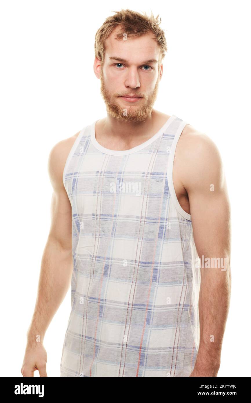 Male model wearing white vest hi-res stock photography and images - Alamy