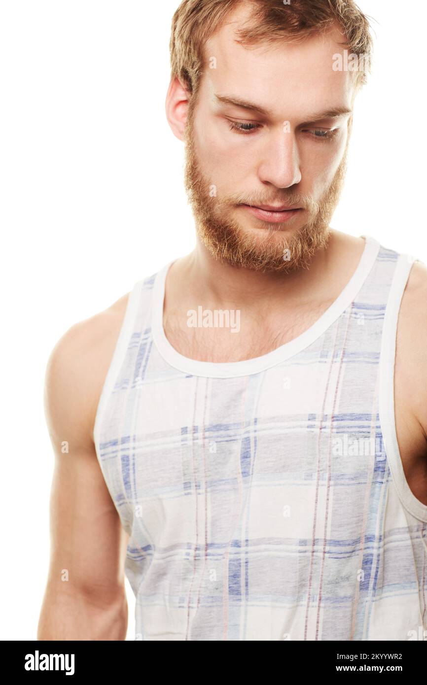 Male model wearing white vest hi-res stock photography and images - Alamy