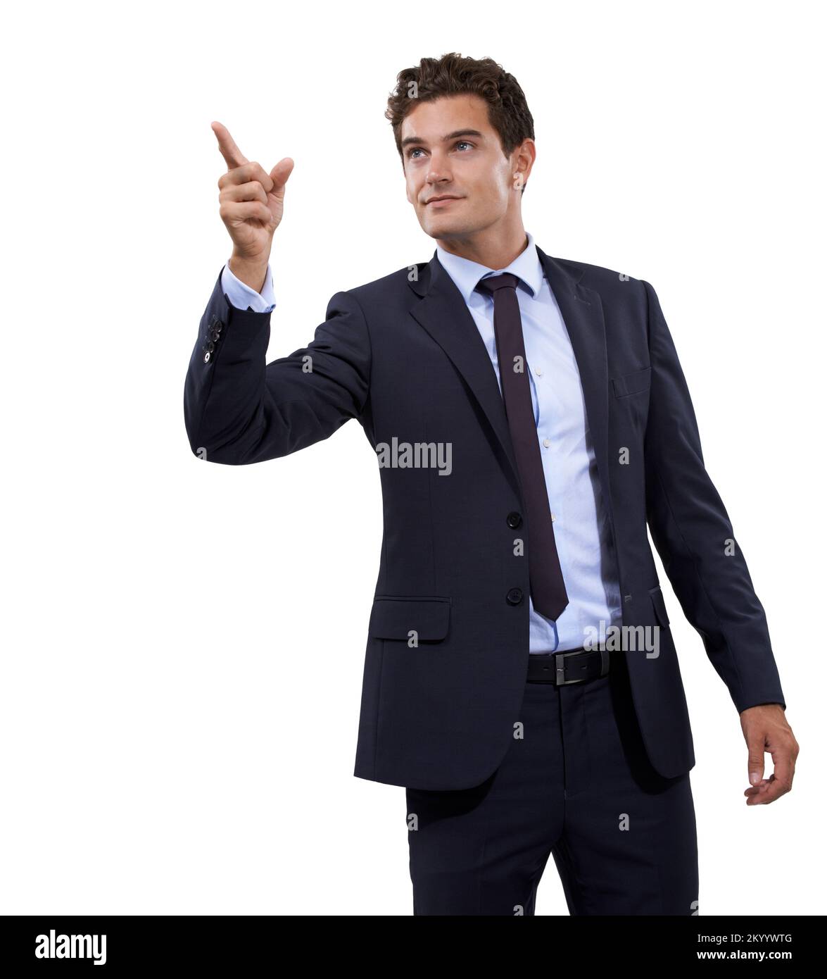 Pressing buttons. A handsome young businessman pointing at copyspace ...