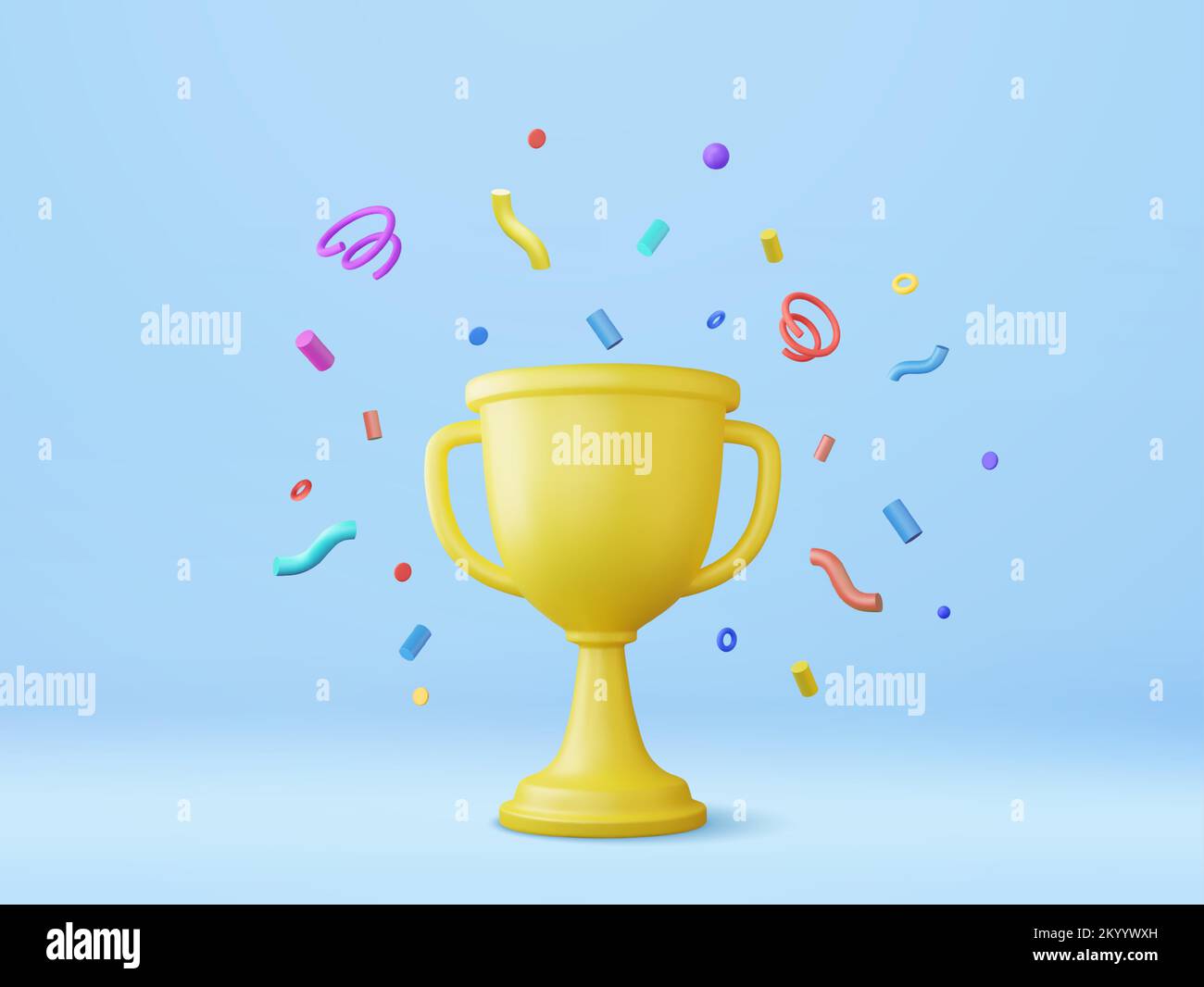 3d prize winner icon with golden cup, gold winners stars with objects ...