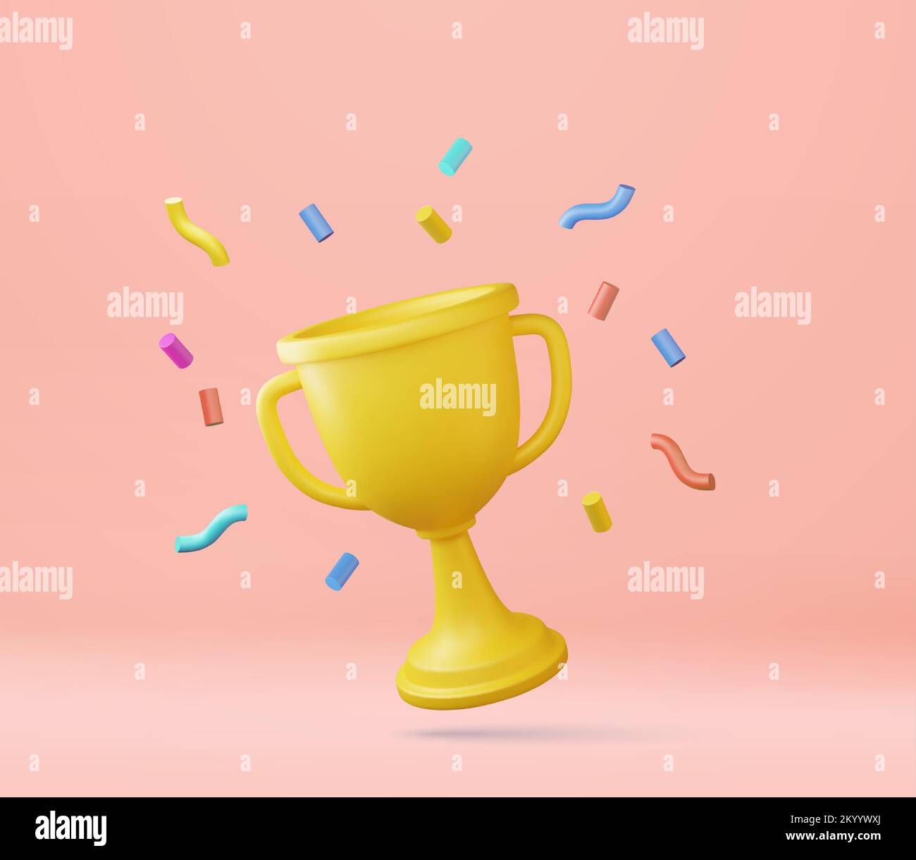 3d prize winner icon with golden cup, gold winners stars with objects ...