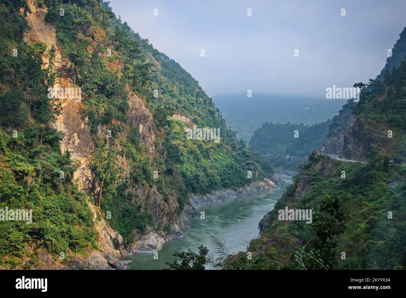 View from the bus window on the road between Chitwan National Park and ...