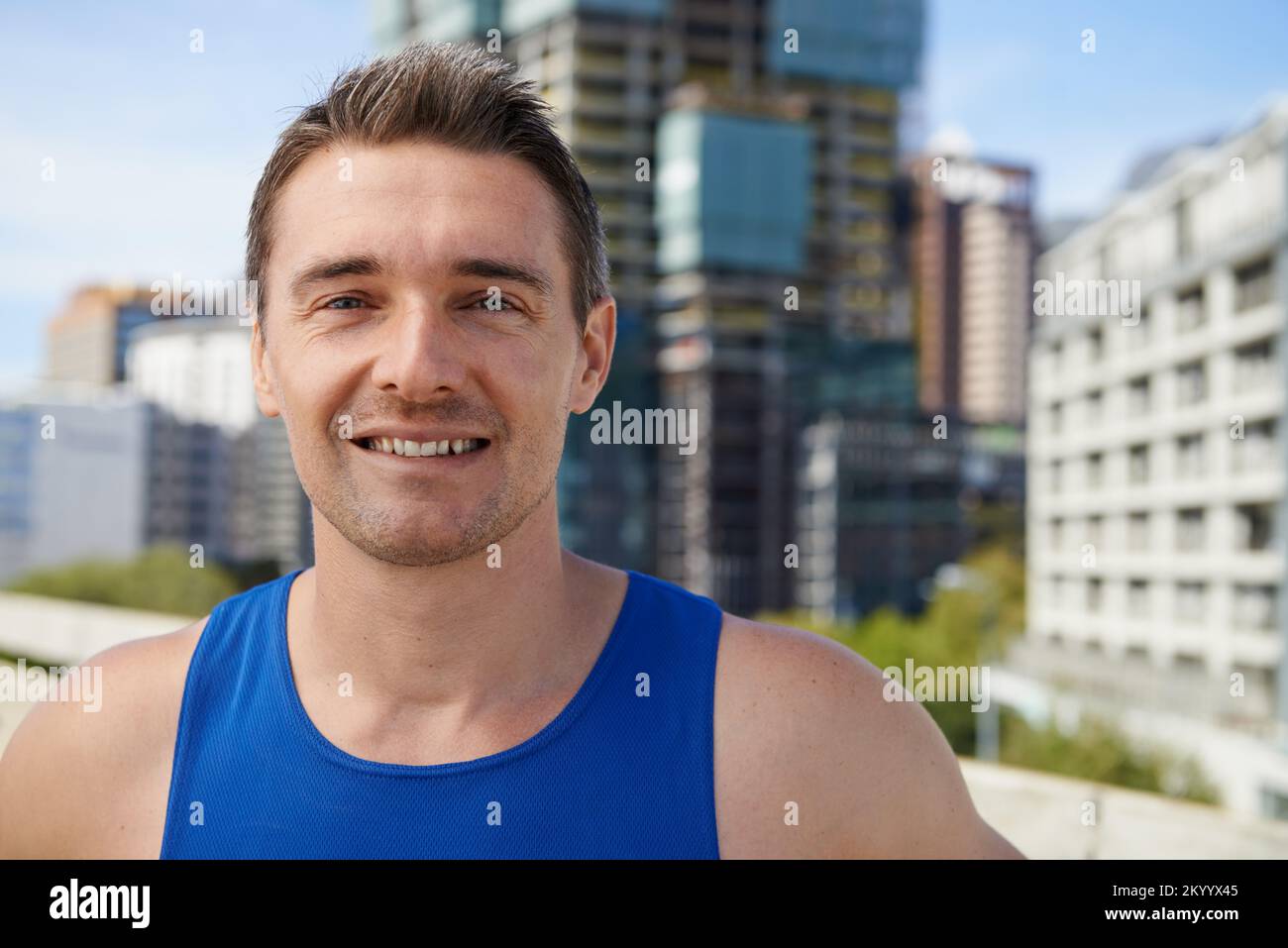 Happy to be outdoors. Happy young man ready for an active day in the ...