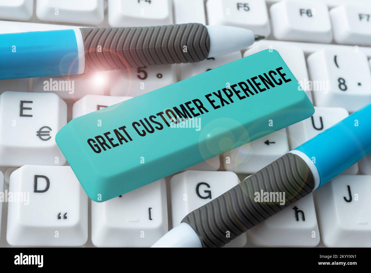 Hand writing sign Great Customer Experience. Business approach ...