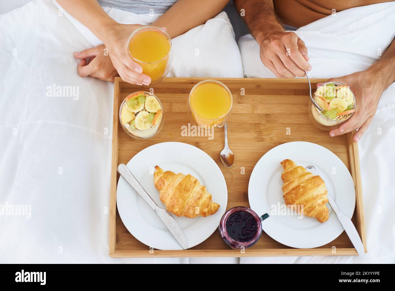 The best way to have breakfast. Cropped image of a try of breakfast as ...