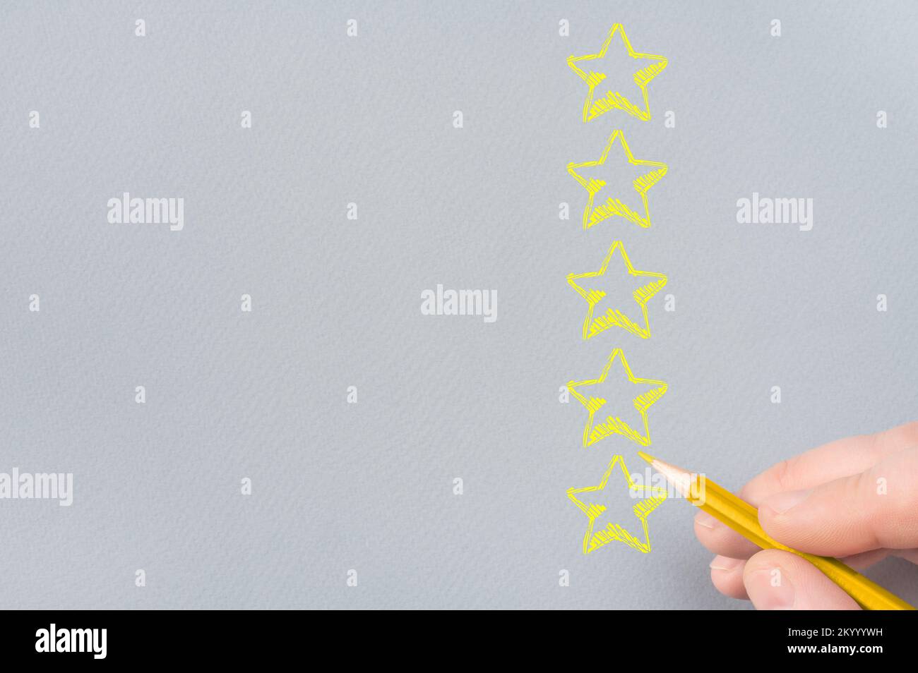 5 star rating with hand drawn stars. Customer hand review feedback five ...