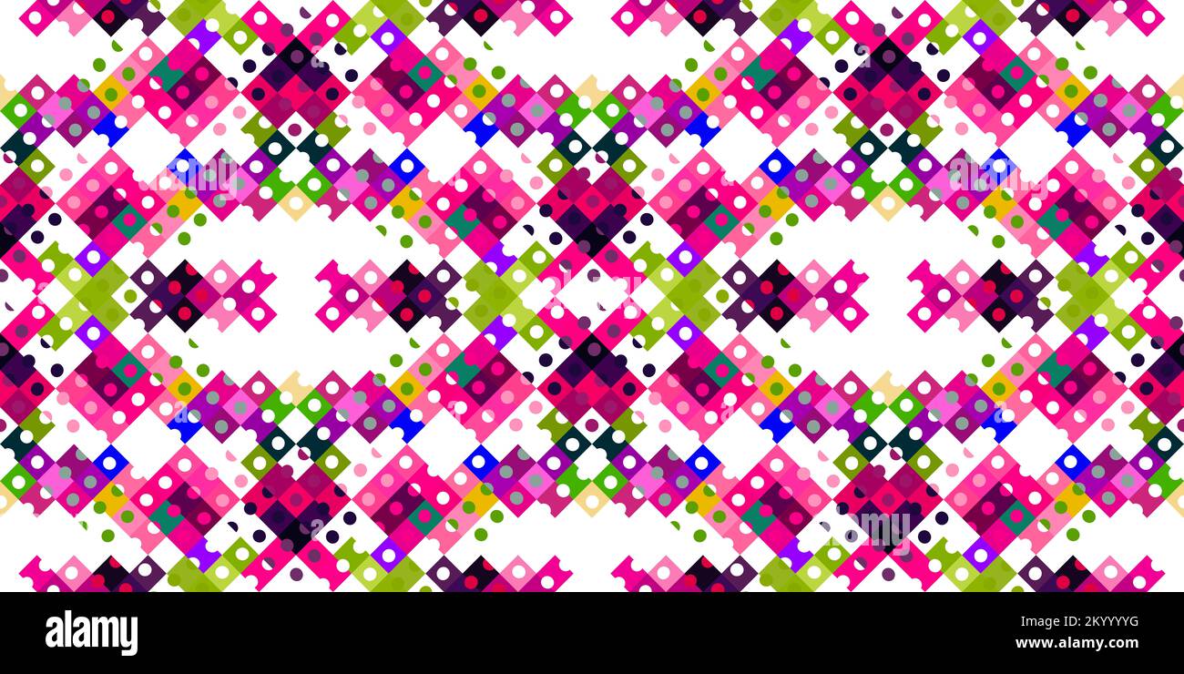 Whimsical geometric pixel pattern. Playful fun kaleidoscopic pink ...