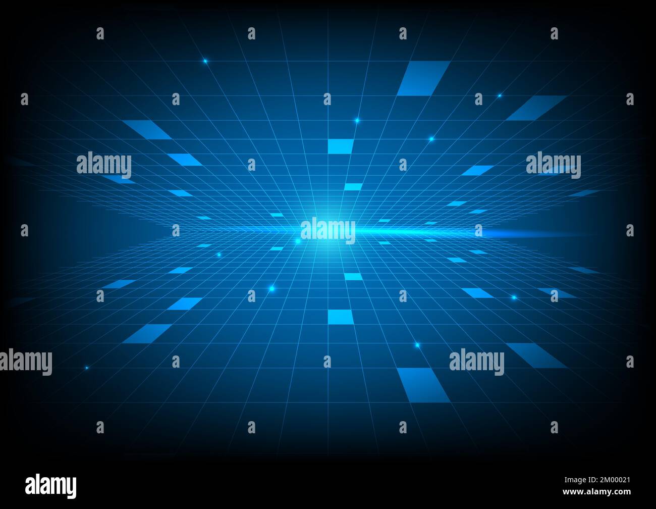 Abstract geometric perspective grid and light technology background ...