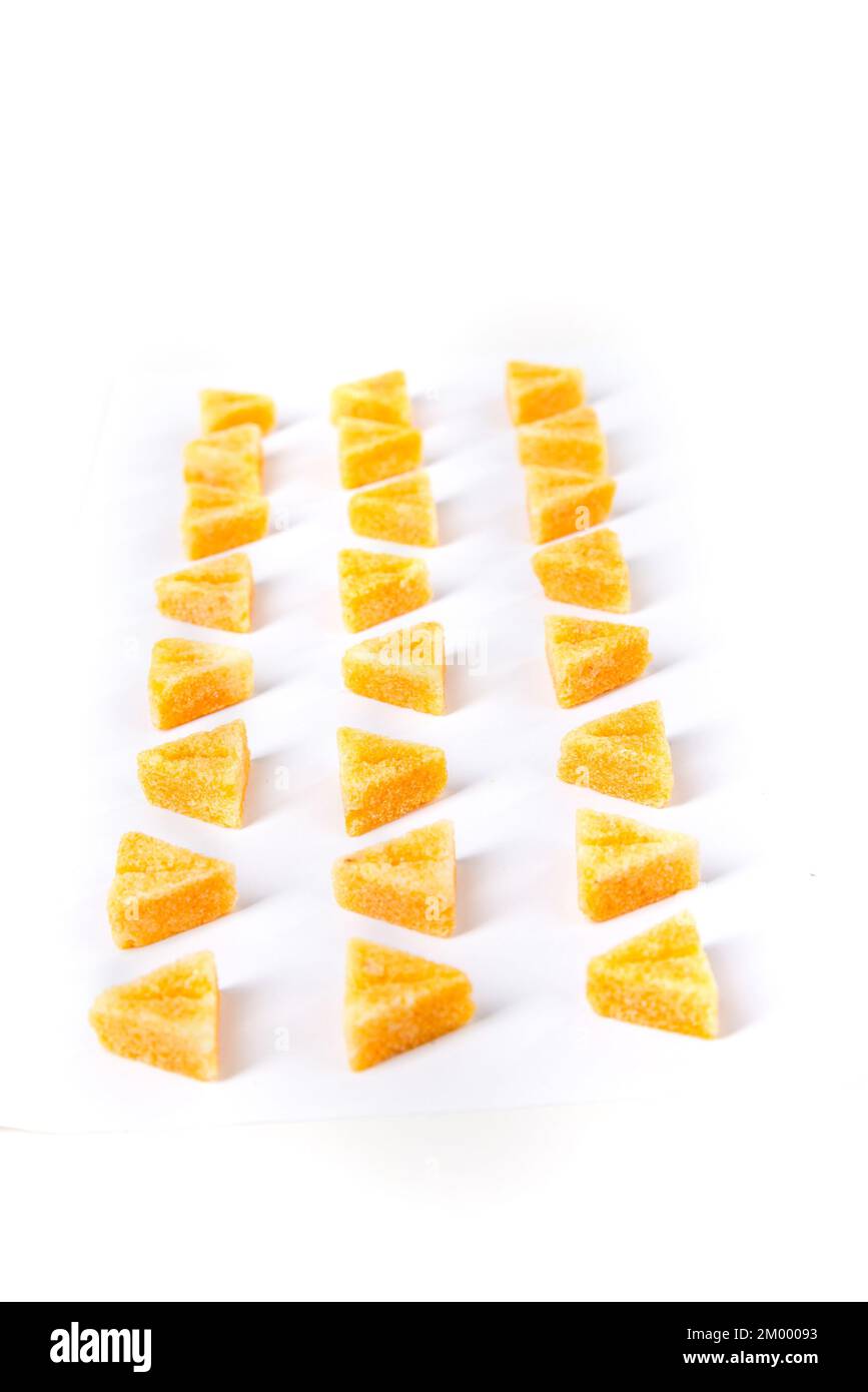 Saffron spiced sugar triangle rows background isolated over white side ...