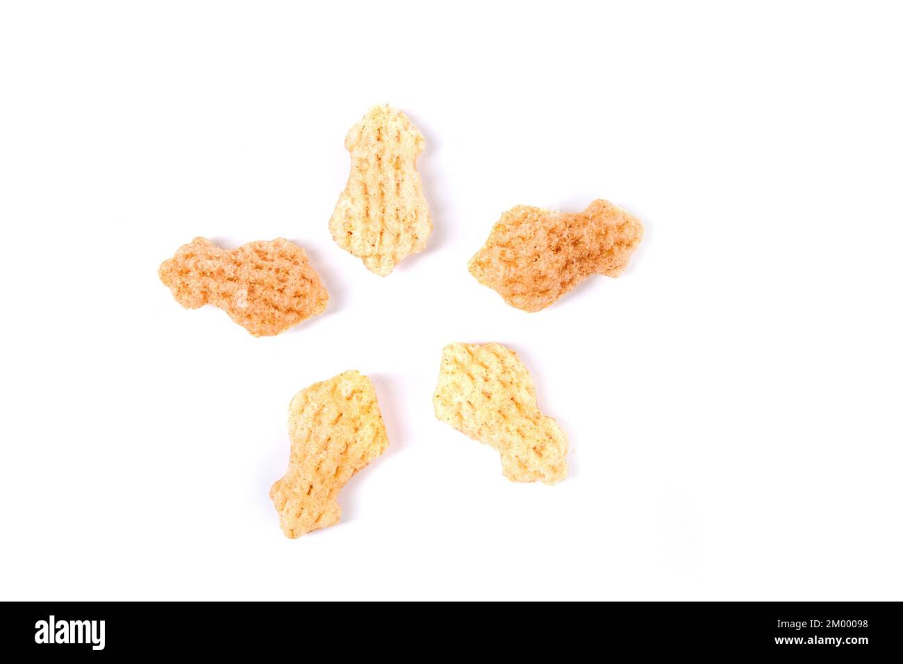 Cuttlefish snack 5 crisps in a design isolated over white top down ...