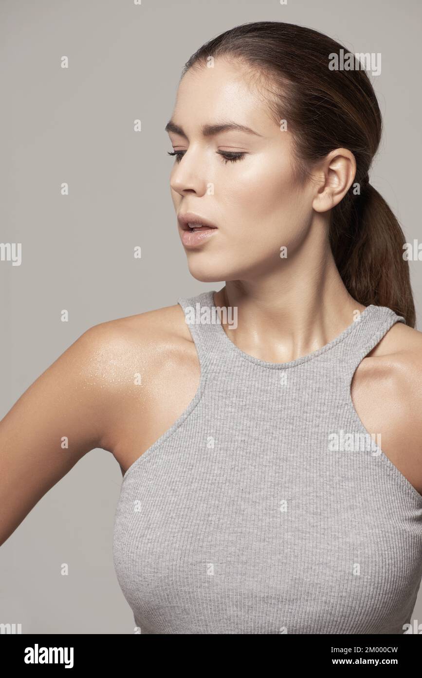 Get psyched for her workout. Studio shot of a fit young woman in ...