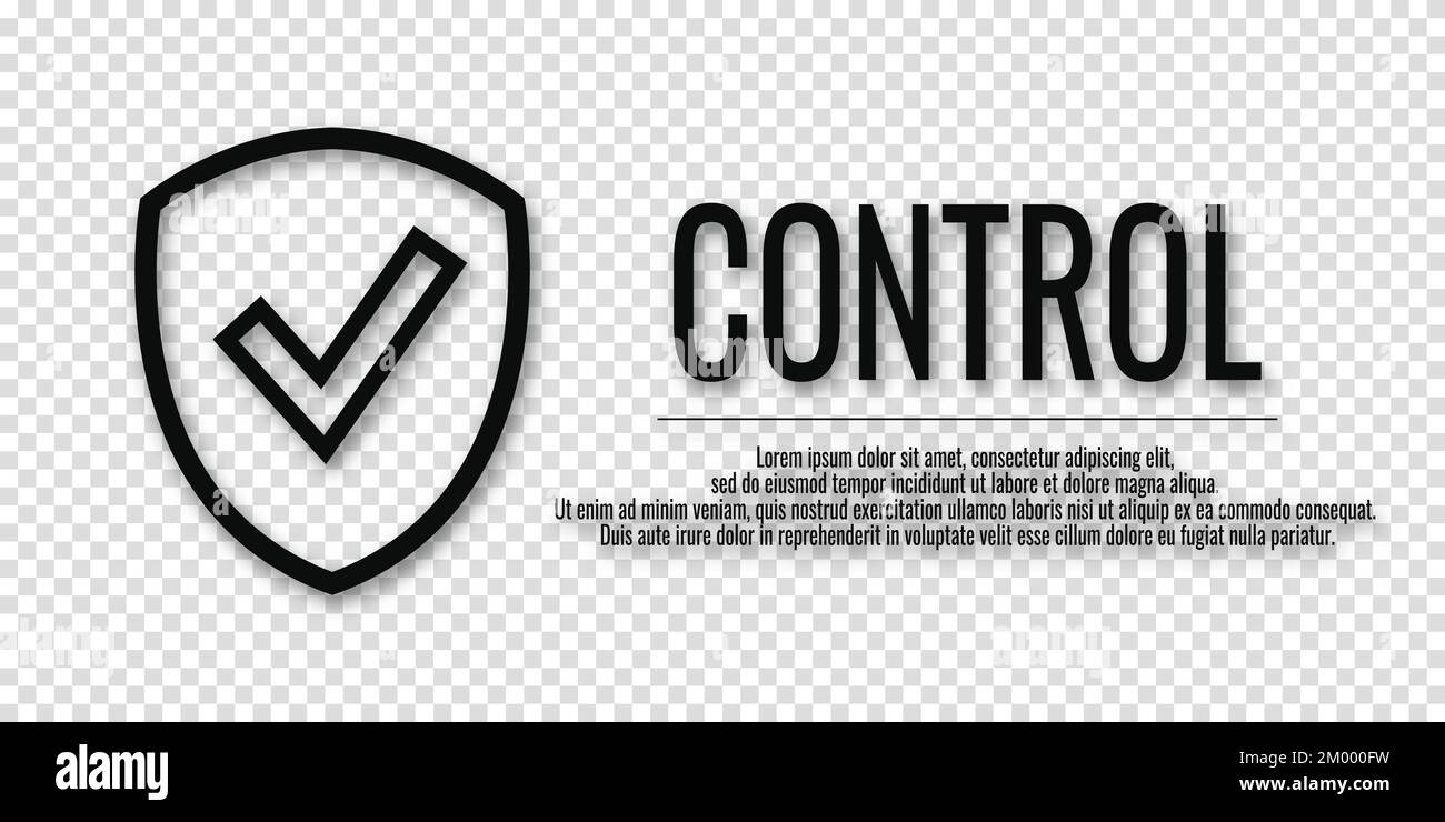 Word CONTROL. Banner shield check mark icon. Place for your text. Cope ...