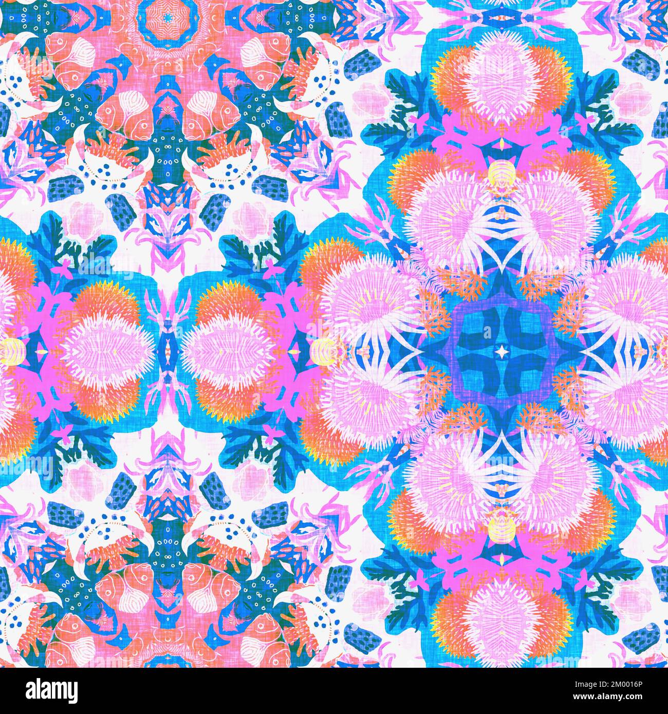 Washed Red Blue blur white vibrant watercolor batik azulejos tile ...