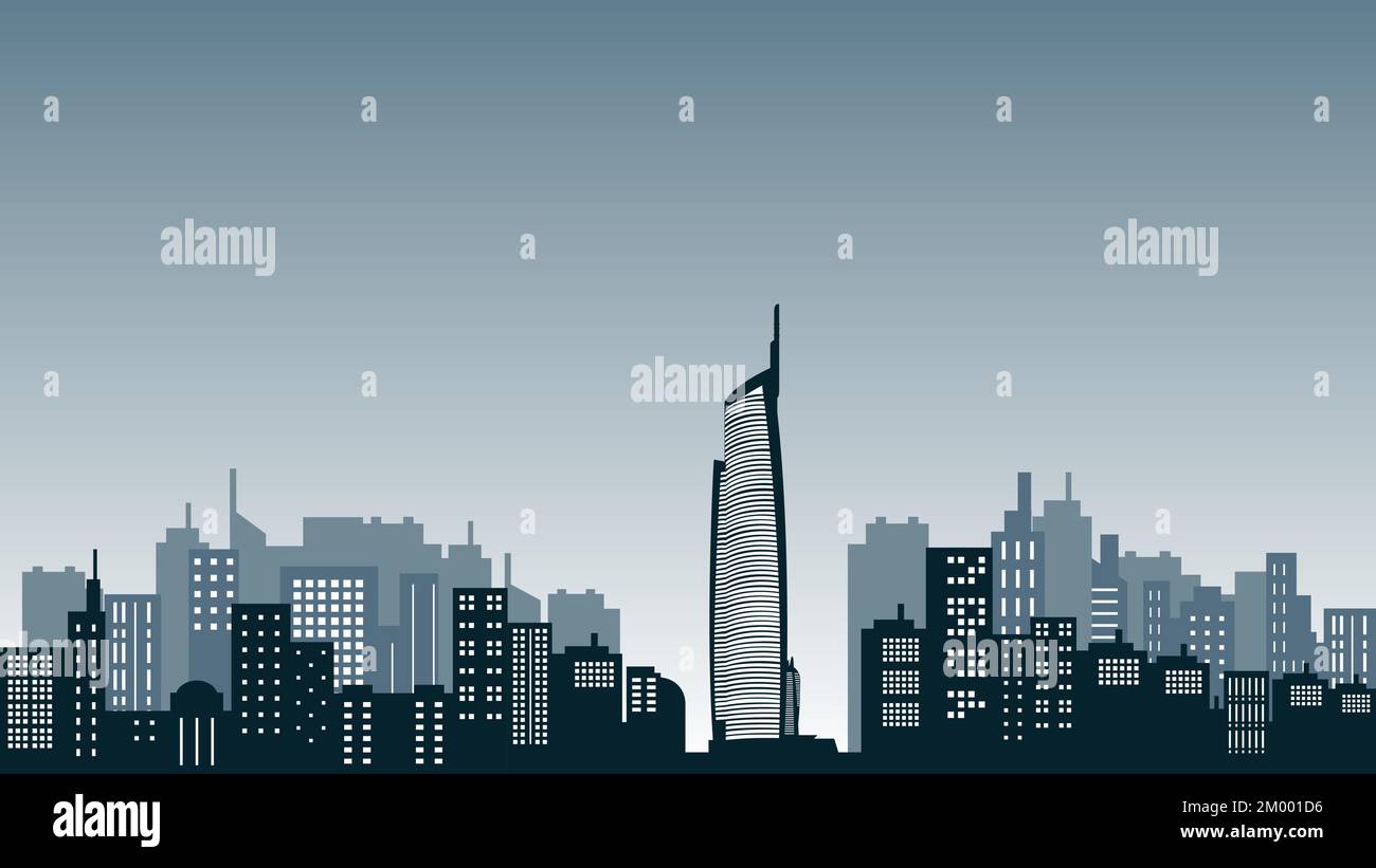 City background with tall towers and surrounding buildings. City vector ...