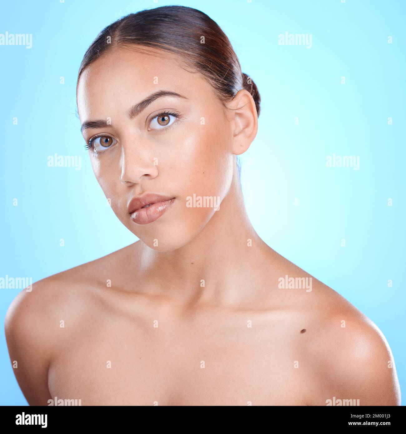 Face, skincare and woman for beauty portrait in studio, cosmetics ...