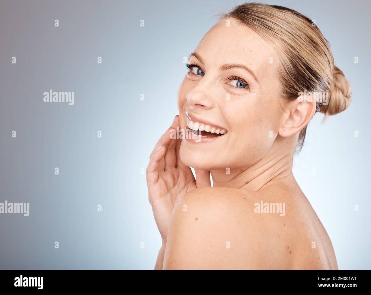 Skincare, beauty and woman portrait skin glow of a model with cosmetic, facial and happiness ...