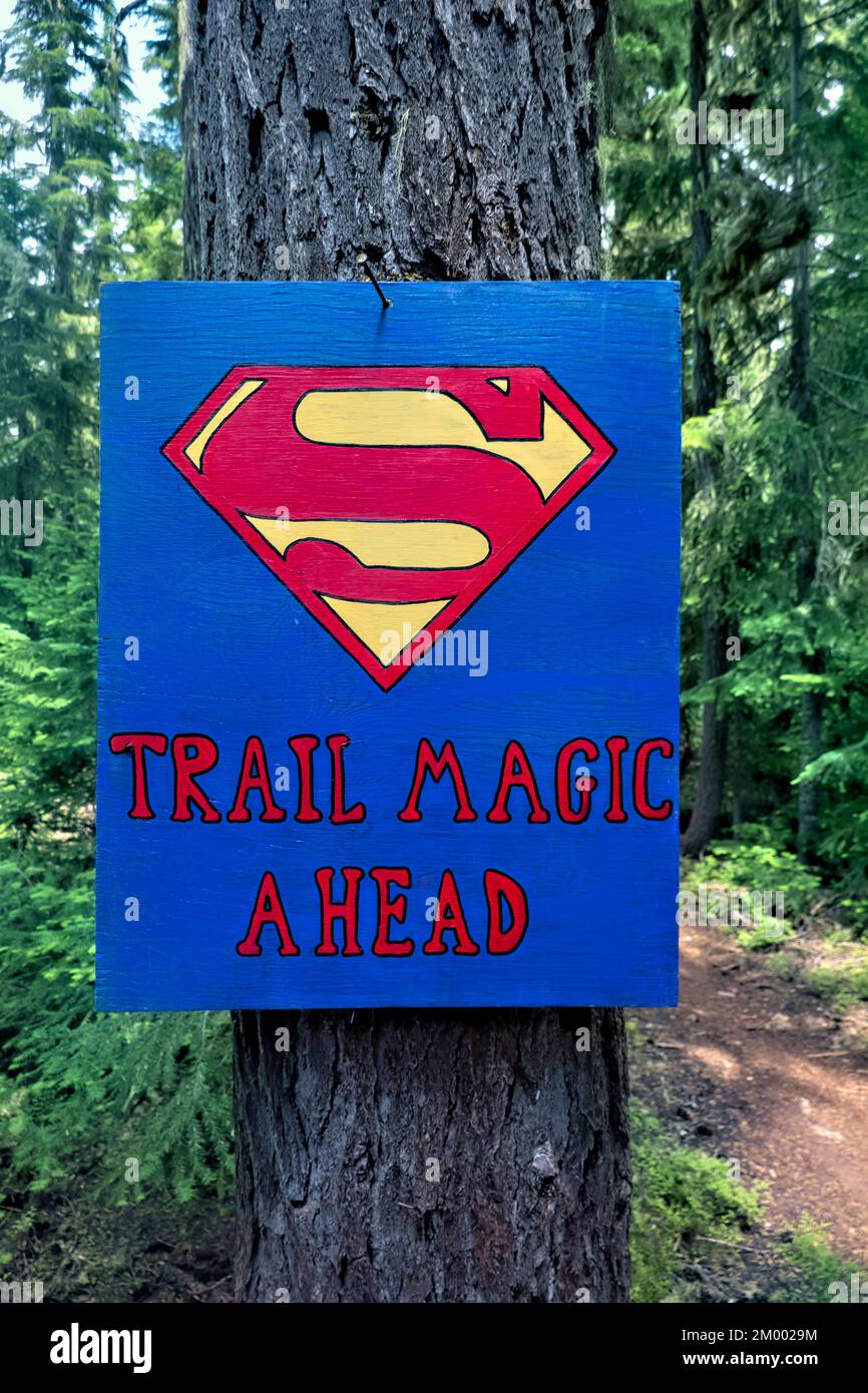 Trail magic signs on the Pacific Crest Trail, Oregon, USA Stock Photo ...