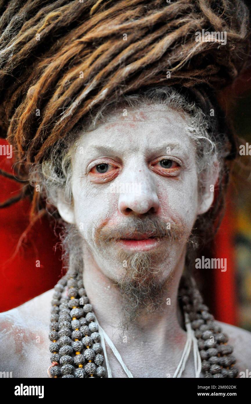 Portrait of a Sadhu (holy man) on the ghats of River Ganges, Varanasi ...