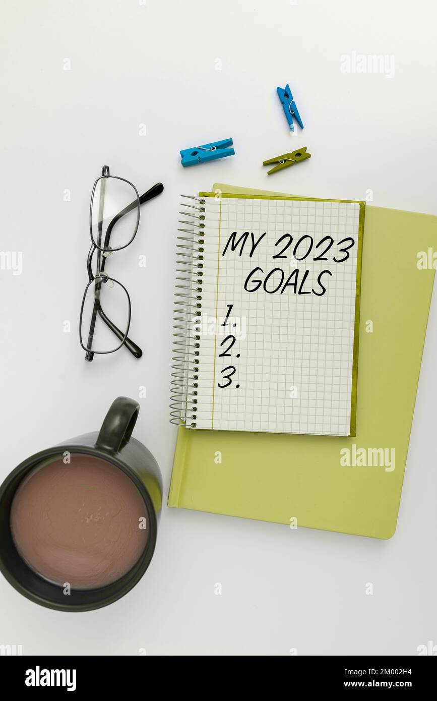 Hand writing sign My 2023 Goals. Conceptual photo setting up personal ...
