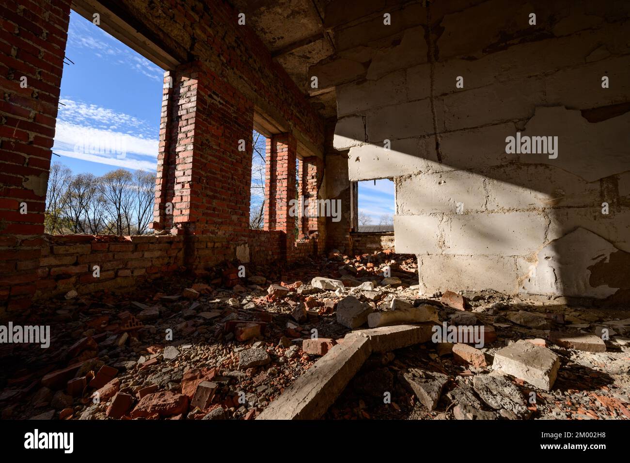 abandoned and destroyed offices and halls, a destroyed industrial ...