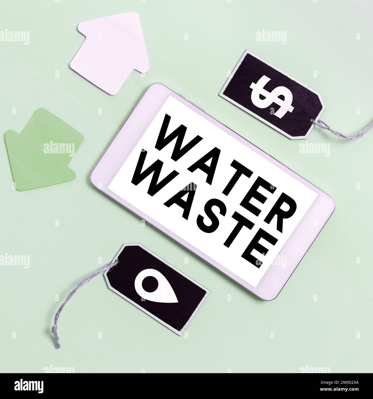 Hand writing sign Water Waste. Word Written on liquid that has been ...