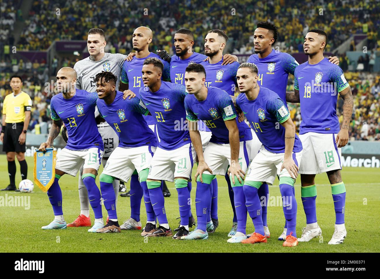 Brazil's starting XI pose for a team photo ahead of a World Cup Group G ...
