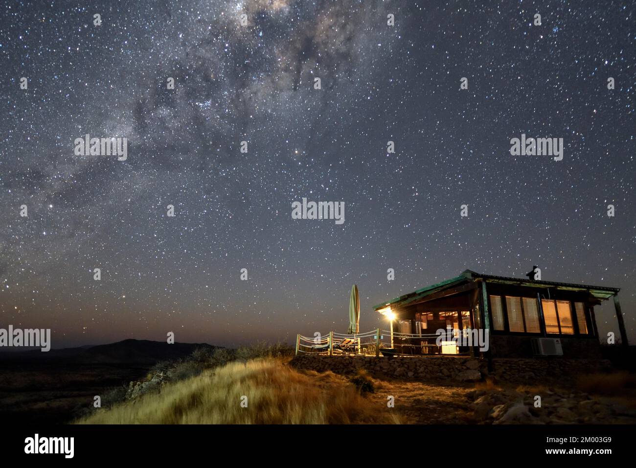 Starry sky over Heavens Gate, luxury chalet on a mesa near Vinkerklip ...