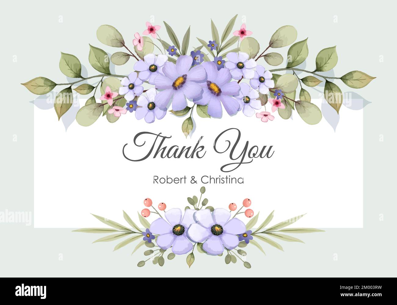 thank you greeting card inscription Robert and Christina flower ...