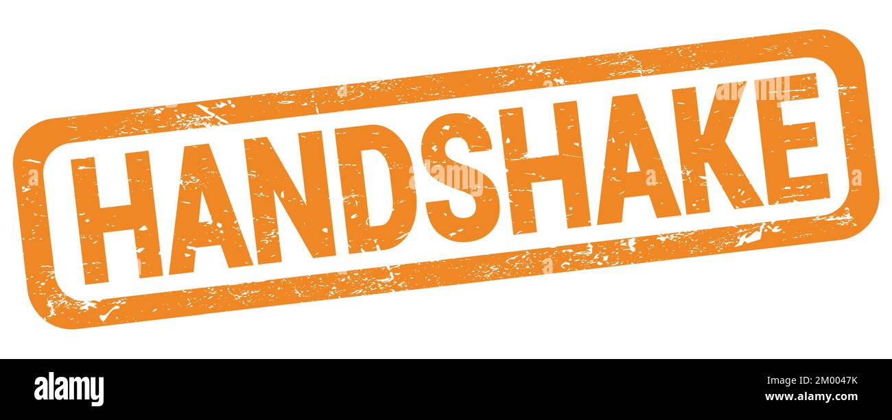 HANDSHAKE text written on orange rectangle stamp sign Stock Photo - Alamy