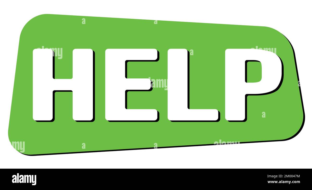 HELP text written on green trapeze stamp sign Stock Photo - Alamy