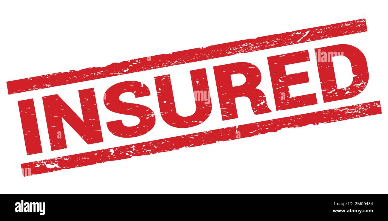 INSURED text written on red rectangle stamp sign Stock Photo - Alamy