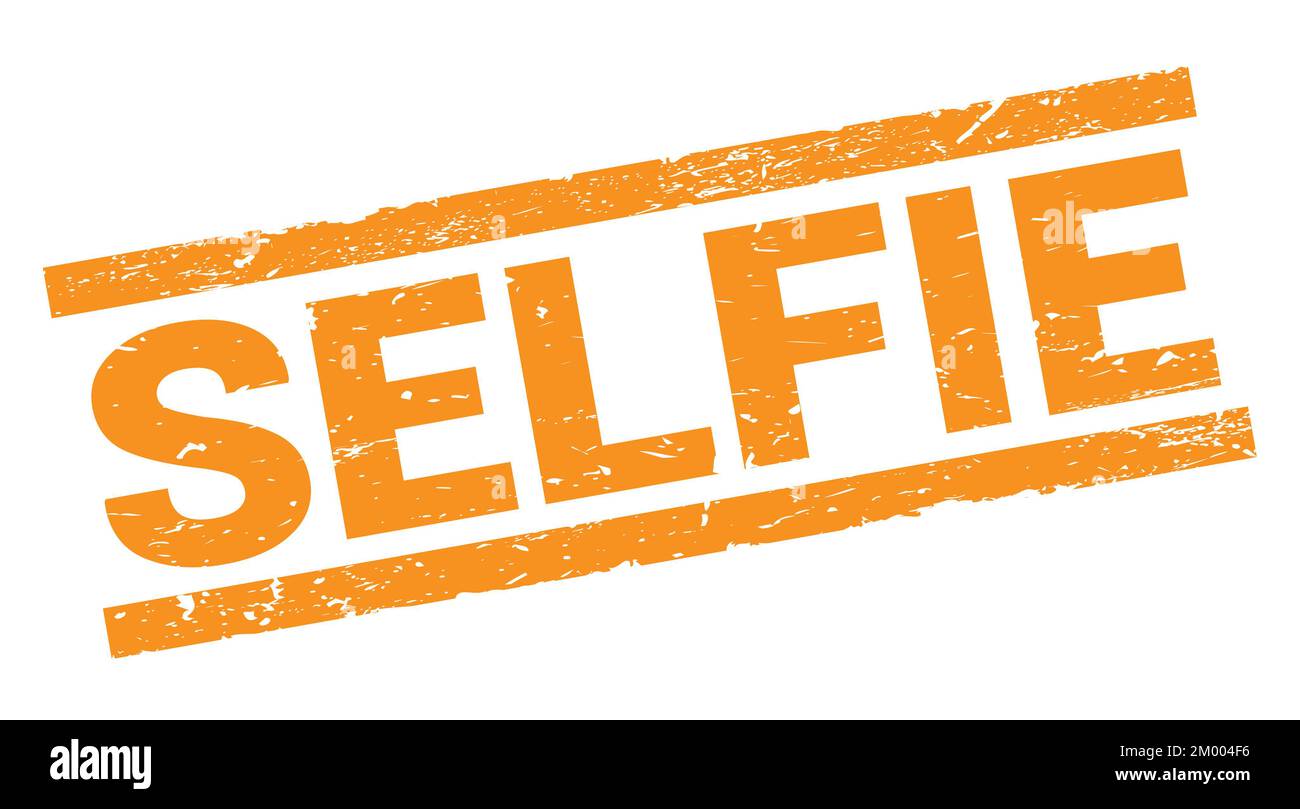 SELFIE text written on orange rectangle stamp sign Stock Photo - Alamy